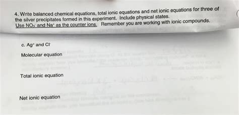 Solved Write Balanced Chemical Equations Total Ionic Chegg Com