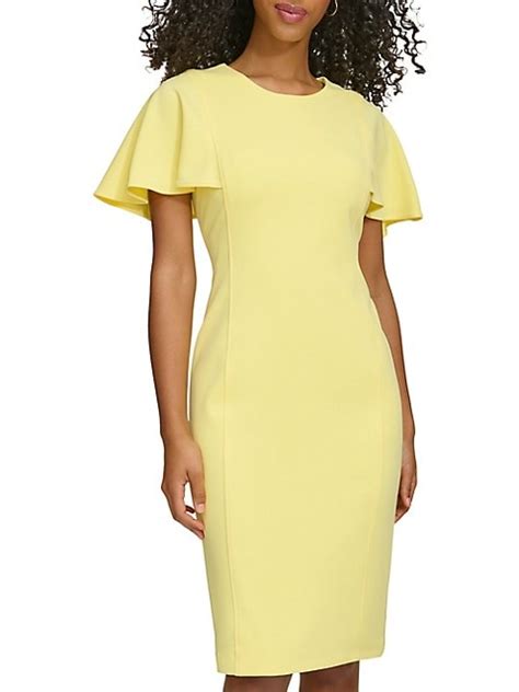 Flutter Sleeve Scuba Crepe Sheath Dress