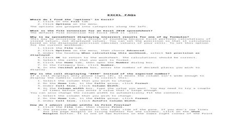 Faqsdocx · Web Viewexcel Faqs Where Do I Find The Why Is My Spreadsheet Displaying