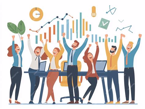 Team Celebrating Business Success In A Modern Office With Growth Charts