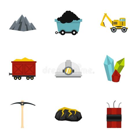 Mining Coal Industry Icons Set Flat Style Stock Vector Illustration