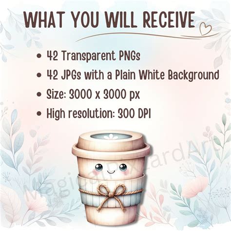 42 Watercolor Kawaii Coffee Cup Clipart Bundle Pastel Cute Coffee Cup