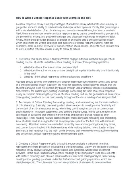How To Write A Critical Response Essay With Examples And Tips Pdf