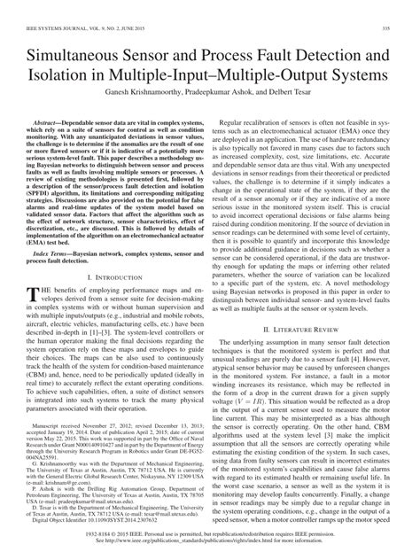 Pdf Simultaneous Sensor And Process Fault Detection And Isolation In Multiple Inputmultiple