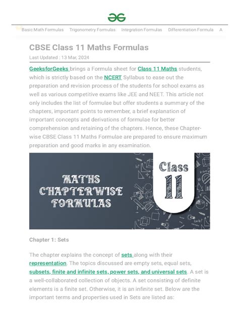 Cbse Class 11 Maths Formulas Geeksforgeeks Pdf Ellipse