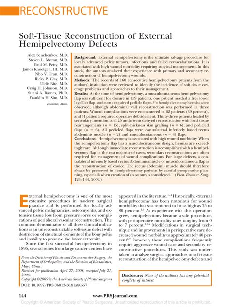 Pdf Soft Tissue Reconstruction Of External Hemipelvectomy Defects