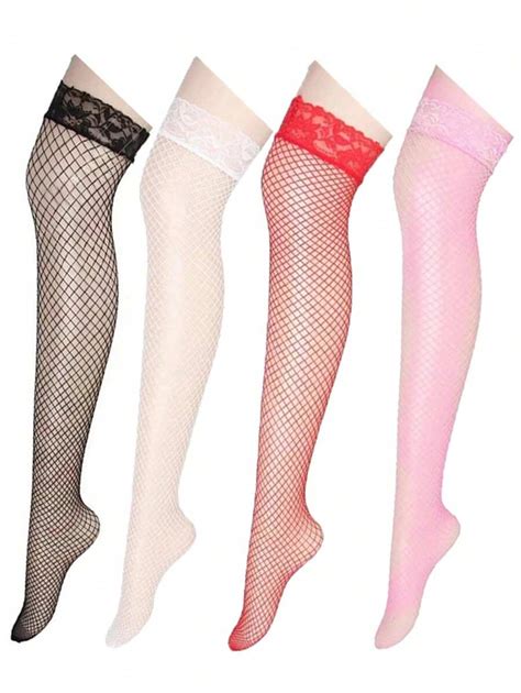 4 Pairsset Summer Thin Lace Mesh Stockings In Multiple Colors Sexy