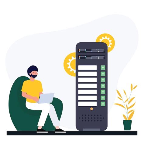Premium Vector Database Architecture With A Server And A Man