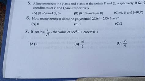 5 a line intersects the y axis and x axis at the points p and q respecti