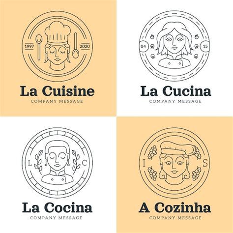 Premium Vector Linear Flat Female Chef Logo Collection