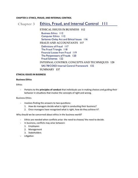 Chapter 3 Lecture Notes In Accounting Information System Chapter 3 Ethics Fraud And