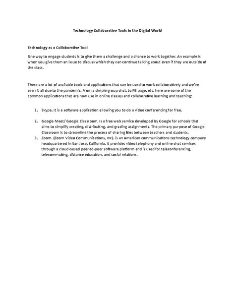 Technology Collaborative Tools In The Digital World An Example Is