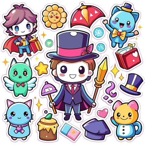 Colorful Cartoon Stickers Featuring Whimsical Characters And Objects Premium Ai Generated Vector