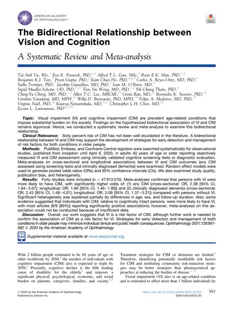 Pdf The Bidirectional Relationship Between Vision And Cognition A Systematic Review And Meta