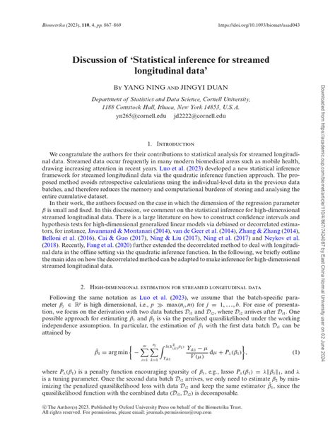 discussion statistical inference for streamed longitudinal data pdf