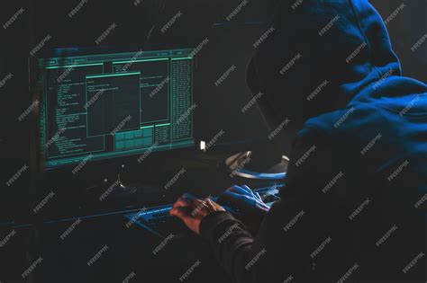 Premium Photo Cyber Criminal Hacking System At Monitors Hacker Hands