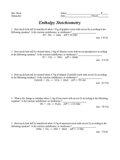 Bond Enthalpy Worksheet Exercises Chemistry Docsity Worksheets Library