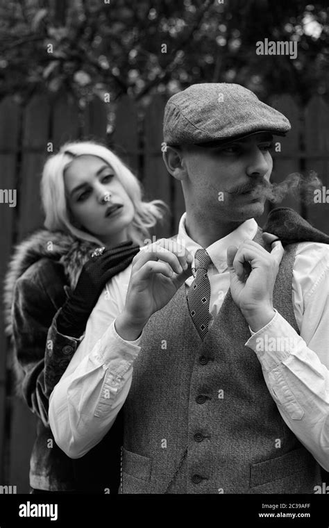 Portrait Of A Beautiful Couple In Vintage Style Retro Style Classic