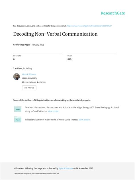 Decoding Non Verbal Communication January 2011 Pdf Nonverbal Communication Body Language