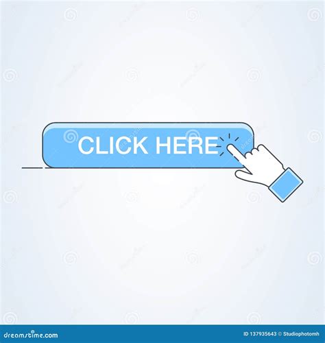 Click Here Button With Hand Icon Vector Click Web Sign Cursor Symbol