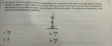 Two Blocks A And B Of Masses M And 2m Respectively Are Connected At Two E