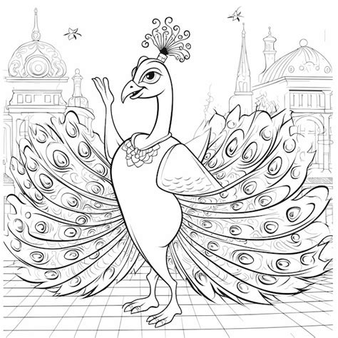 Premium Vector Peacock Cartoon Bird For Coloring Page Black And White Coloring Book Or Page