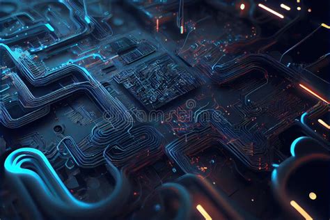 Generative Ai Illustration Of Macro Shot Of Circuit Cyberspace Board With Computer Motherboard