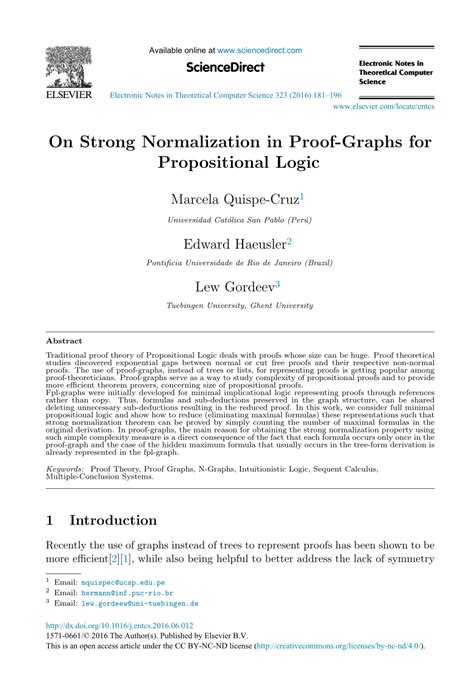 Pdf On Strong Normalization In Proof Graphs For Propositional Logic