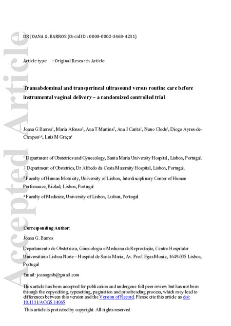 Pdf Transabdominal And Transperineal Ultrasound Vs Routine Care Before Instrumental Vaginal