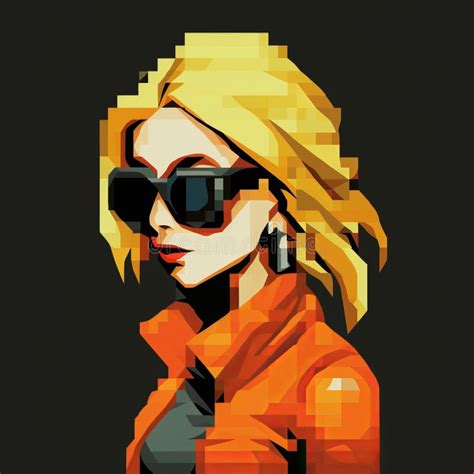Pixel Girl In Oriental Dress Voxel Art Inspired By Edo Period Stock