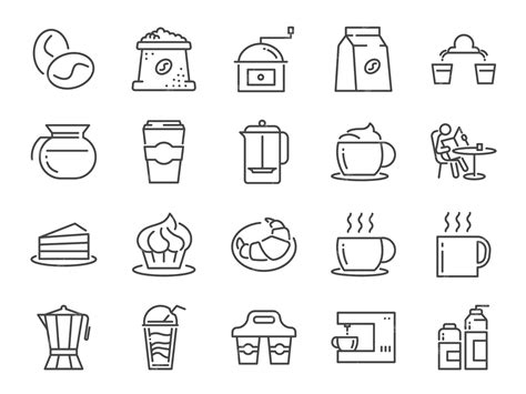 커피 숍 및 카페 아이콘 세트 프리미엄 벡터