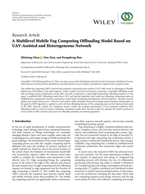 Pdf A Multilevel Mobile Fog Computing Offloading Model Based On Uav Assisted And Heterogeneous