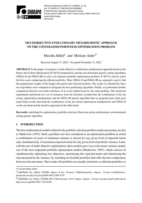 pdf multiobjective evolutionary metaheuristic approach to the