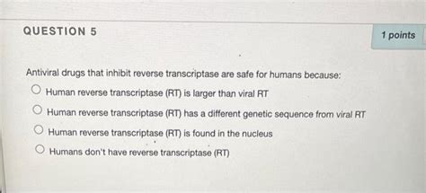 Solved Antiviral Drugs That Inhibit Reverse Transcriptase