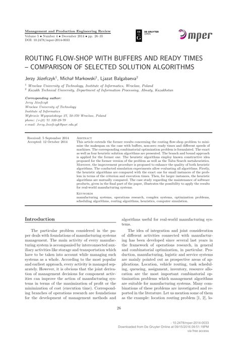 Pdf Routing Flow Shop With Buffers And Ready Times Comparison Of