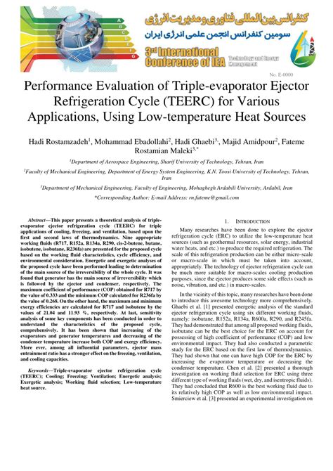 Pdf Performance Evaluation Of Triple Evaporator Ejector Refrigeration Cycle Teerc For