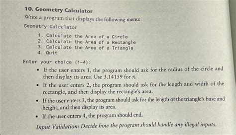 Solved 10 Geometry Calculator Write A Program That Displays