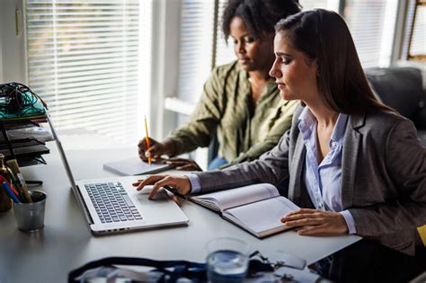 프로젝트를 공동 작업할 때 노트북을 사용하는 두 명의 다양한 사업가 25 29세에 대한 스톡 사진 및 기타 이미지 25 29