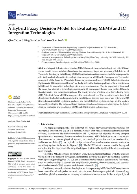 Pdf A Hybrid Fuzzy Decision Model For Evaluating Mems And Ic Integration Technologies