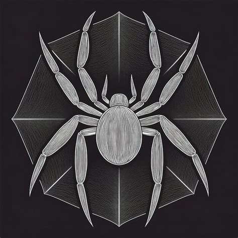 Detailed White Spider Drawing On Black With Visible Body And Leg