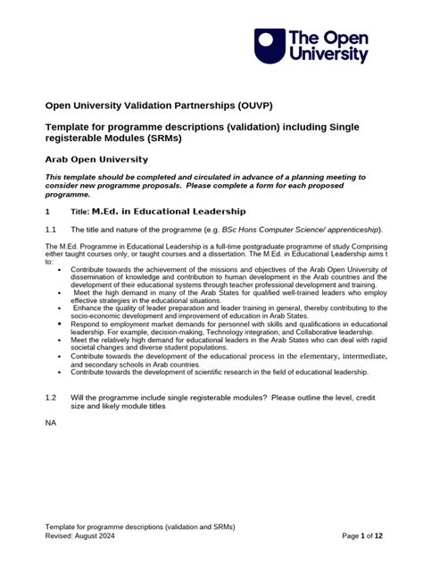 Programme Description Template Validation And Srms Pdf Thesis