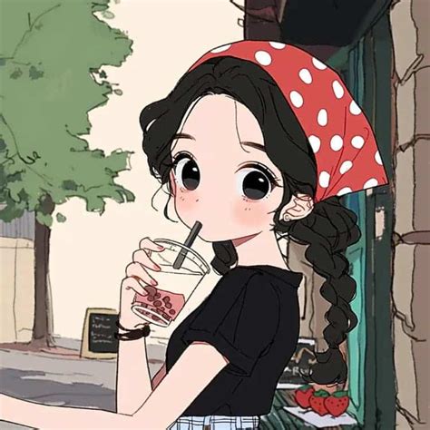 可爱小女孩喝奶茶的动漫头像