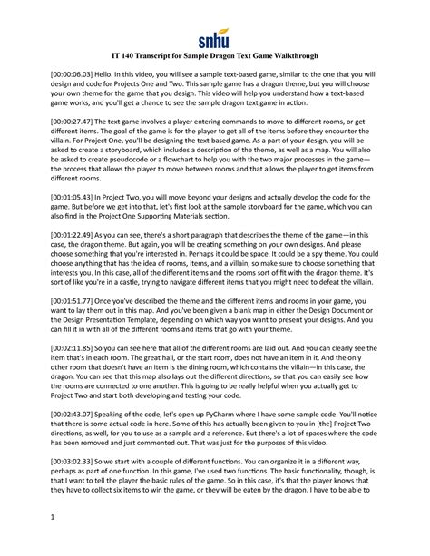 It 140 Transcript For Sample Dragon Text Game Walkthrough It 140