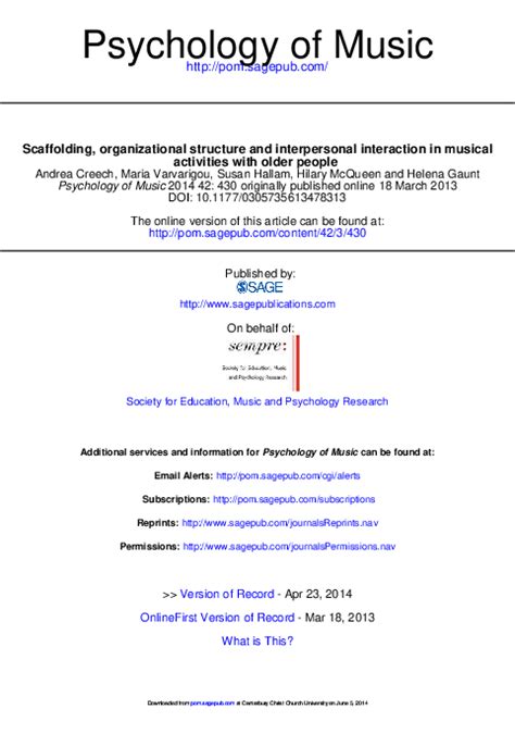 Pdf Scaffolding Organizational Structure And Interpersonal Interaction In Musical Activities Pdf Scaffolding Organizational Structure And Interpersonal Interaction In Musical Activities