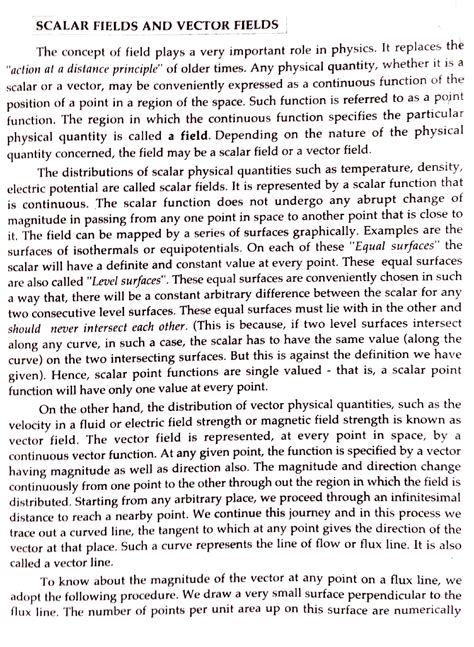solution scalar field and vector fields in vector analysis full notes