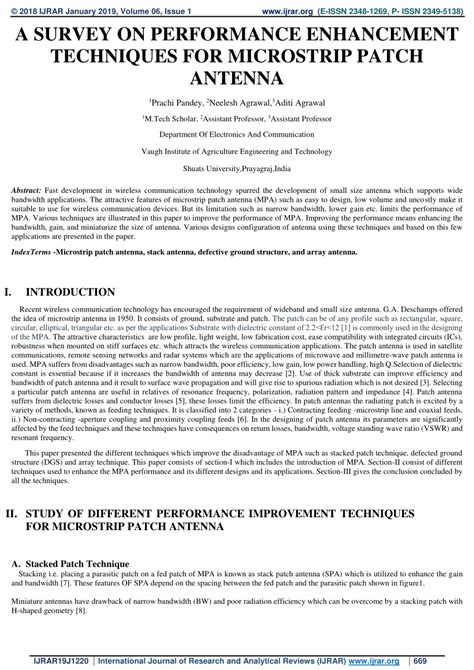 Pdf A Survey On Performance Enhancement Techniques For Microstrip Patch Antenna
