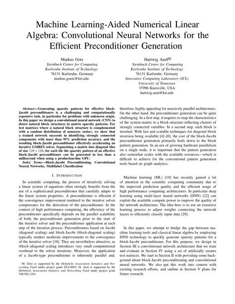 Pdf Machine Learning Aided Numerical Linear Algebra Convolutional