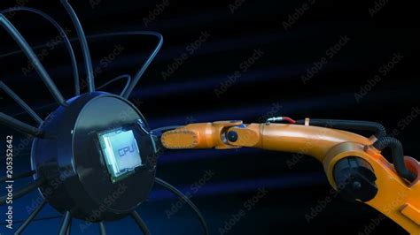 Beautiful Process Of Installing Processor By Robotic Arm With Blue