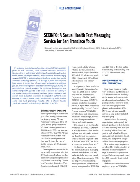 PDF SEXINFO A Sexual Health Text Messaging Service For San Francisco Youth