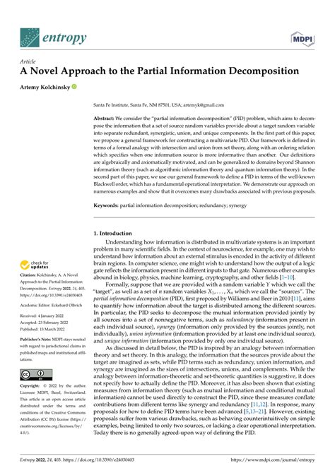 Pdf A Novel Approach To The Partial Information Decomposition